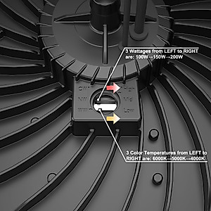 Hylele UFO LED High Bay Shop Light 200W/150W/100W Adjustable 6000K/5000K/4000K Dimmable Commercial Bay Lighting 100-277V Plug&Play, Microwave Motion Sensor with Remote Control