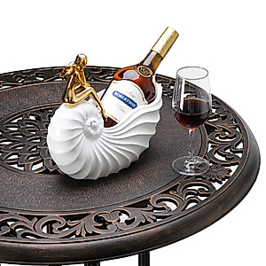 VINGLI 32" Outdoor Dining Table, Round Patio DiningTable with Umbrella Hole, Cast Aluminum Outdoor Bistro Table Outdoor Furniture Garden Table (Bronze, 32" Dia x 29 H) (Bronze)