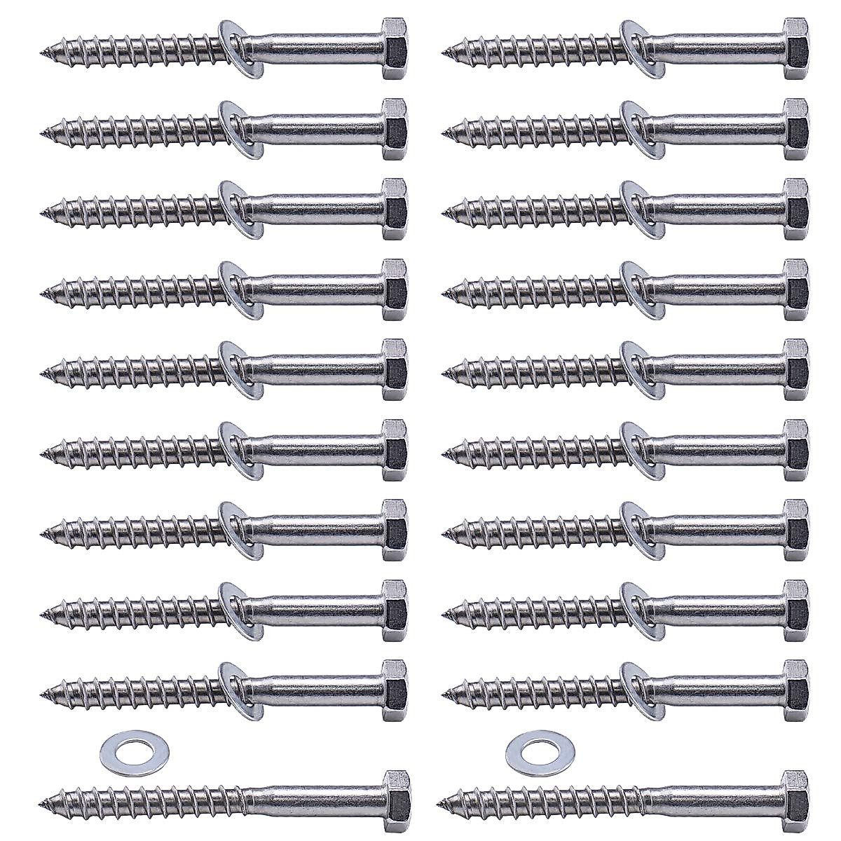 Muzata 20Pack 5/16" X 3" M8 Hex Head Lag Bolt Screws for Wood Post Cable Railing Deck Railing Baluster with Stainless Steel Fender Washer, FA01