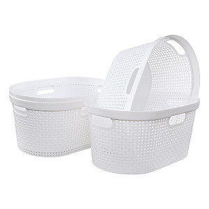 Teyyvn 4-Pack 40 L Large Plastic Laundry Hamper, Laundry Basket with Cutout Handles, White
