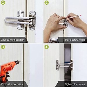 Tidorlou Door Lock Latch for Home & Hotel Security,Brushed Finish SUS-304 Stainless Steel Door Chain Lock,U-Swing Locks Front Door Locks for Kids (Silver)