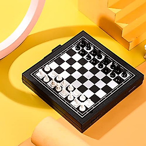 5 in 1 Small Magnetic Checkers Board Game Set Travel Game Road and Flight Trip Essentials Magnetic Travel Chess Checkers for Trip Camping Activities Party Game for Adults and Teens