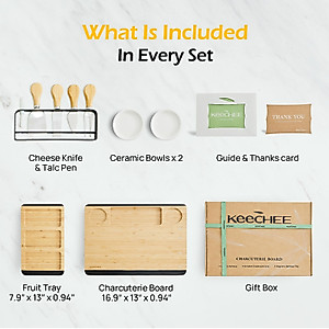 keechee Charcuterie Boards Gift Set: Large Bamboo Cheese Board Set with Chalkboard Edge & Forks Set - Ideal for Housewarming, Weddings, Bridal Showers, and Unique Gifts for Mom