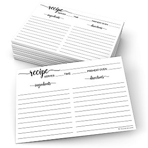 321Done Recipe Cards (Set of 50) 4x6 Large White - Black and White Minimalist for Weddings, Bridal Shower - Double-Sided - Made in USA