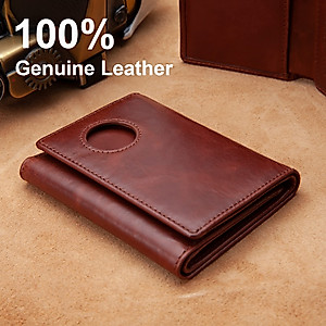 HLHGR Trifold AirTag Wallet Men,Wallet with Air Tag Holder Genuine Leather RFID Blocking Wallet for Apple Airtag Brown (Apple Airtag Not included)
