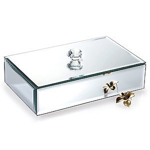 Hipiwe Jewelry Box with Glass Mirror Surface Crystal Handle, Trinket Storage Box Rings Holder Earrings Necklace Bracelet Organizer,Treasure Chest Case Keepsake Box Gift for Women Girls (Small, Silver)