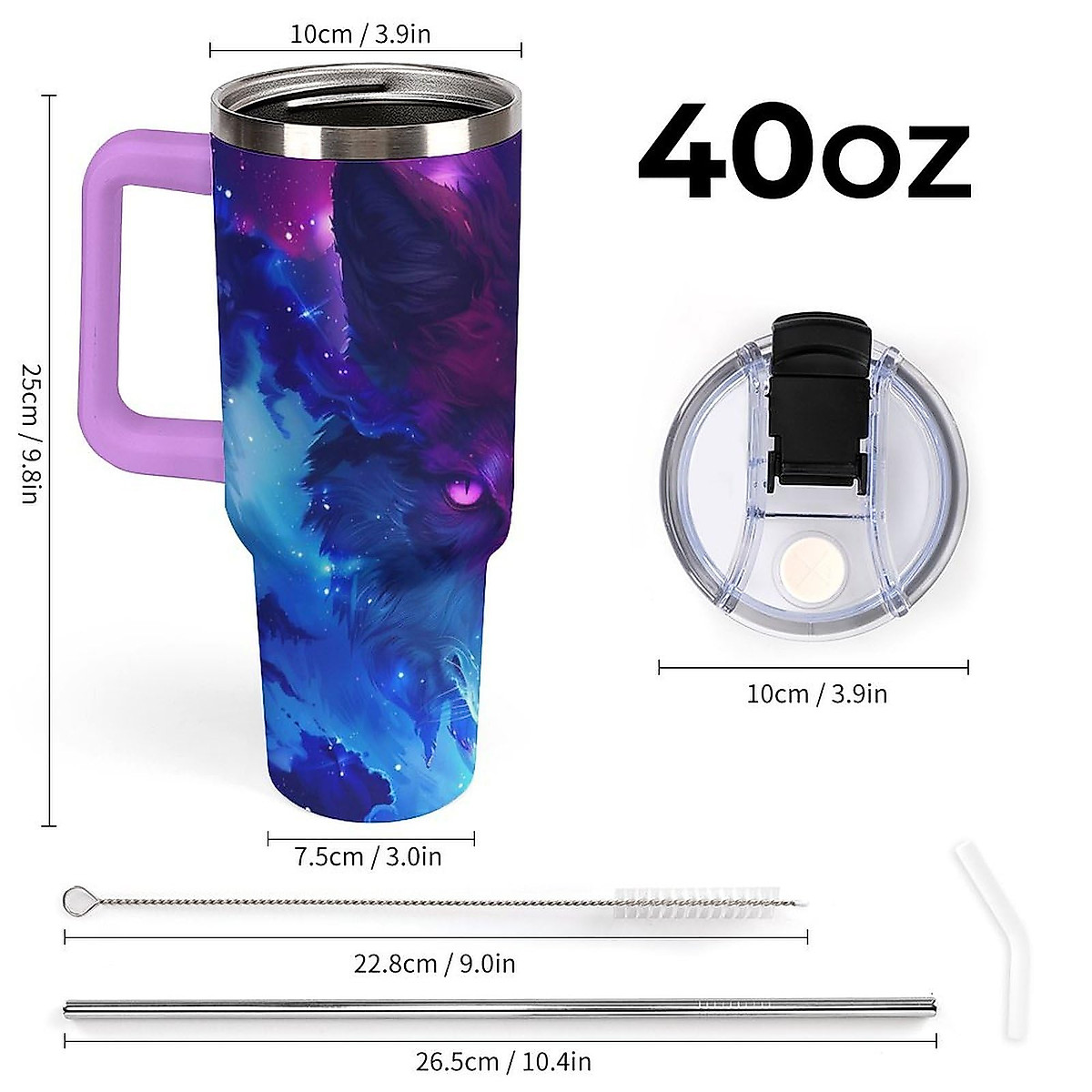 The Wolf in A Galaxy 40 Oz Tumbler Insulated Stainless Steel Water Bottle Travel Mug Car Cup with Handle And Straw