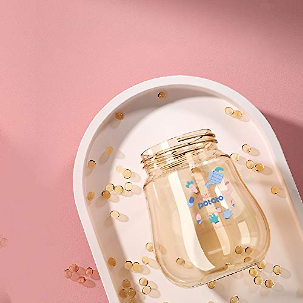 POTATO Weighted Straw Cups For Toddlers Spill Proof, PPSU Sippy Cup with Handles for Boy, Water Bottle for Baby 12 Months with 2 Type of Spout, 10 Ounce Bright Red