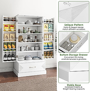 Bigbiglife 47" Kitchen Pantry Cabinet, Kitchen Storage Cabinet with Doors and Adjustable Shelves, Freestanding Buffet Cupboards with Drawer for Kitchen, Living Room and Dining Room, White