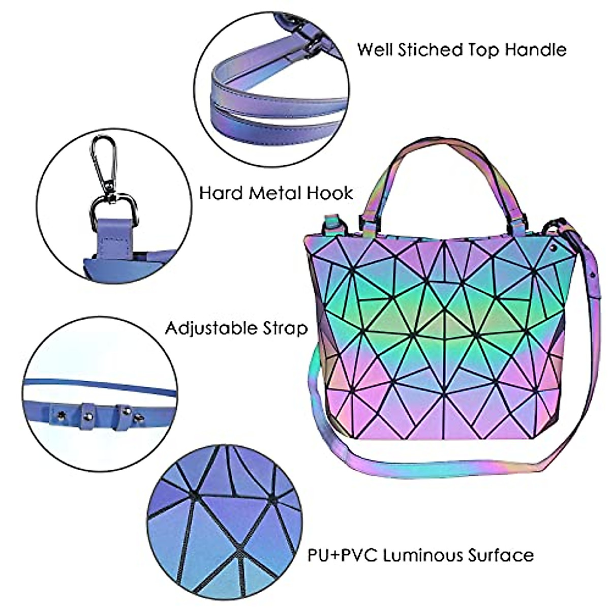 ESOVIO Irregular Geometric Luminous Shoulder Bag And Handbags For Lady Grid Holographic Reflective Purses Totes Shopping Rucksack