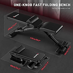 PASYOU Adjustable Weight Bench,880LB Weight Capacity for Strength Training Bench Press Foldable Incline Decline Bench for Full Body Workout PA500