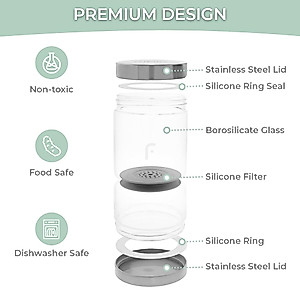 Flipjill Glass Pickle and Olives Jar with strainer flip, 34oz Glass jar, kitchen storage container, airtight glass jars, jar with lids