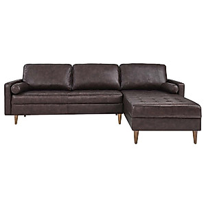 Modway Valour 98" Modern Style Leather Sectional Sofa in Brown