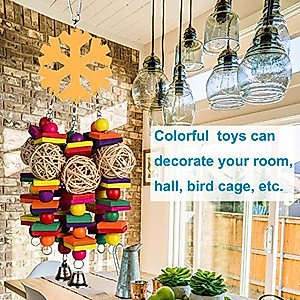 Coppthinktu Bird Toys, Parrot Toys with Bells, Parrots Cage Chewing Toy with Colorful Wood Beads, Multicolored Wooden Block Bite Toys for Macaw African Grey Cockatoo and a Variety of Amazon Parrots