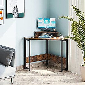 ODK Corner Desk Space Saving Small Desk with Sturdy Steel Frame, Computer Desk with Monitor Stand for Small Space, Easy Assembly Triangle Vanity Desk with Durable Wooden Desktop