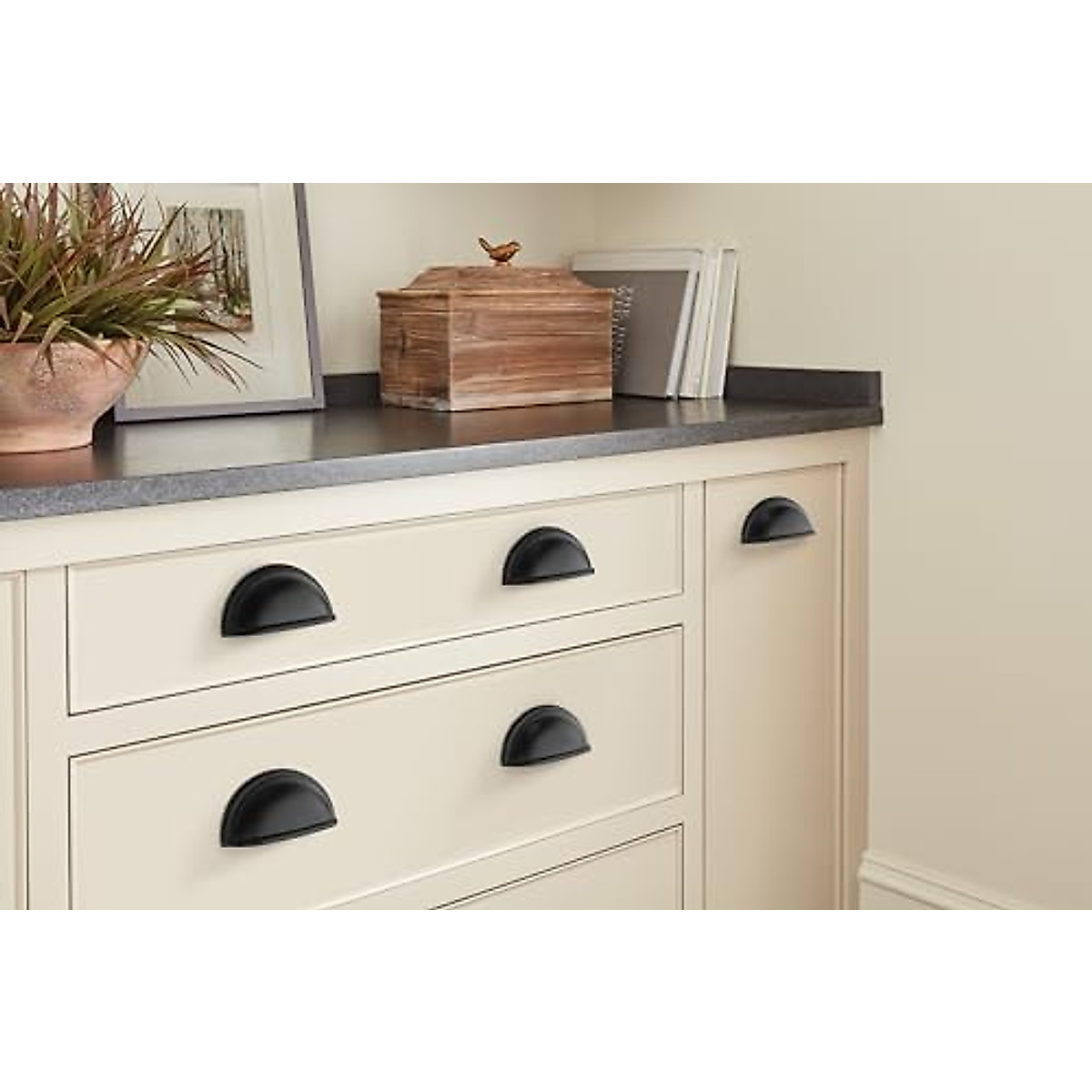 Amerock | Cabinet Cup Pull | Matte Black | 3 inch (76 mm) Center to Center | Cup Pulls | 1 Pack | Drawer Pull | Drawer Handle | Cabinet Hardware