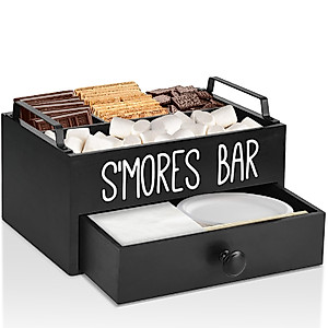COZYYROME S'Mores Station, S'mores Bar Holder with Handles, S'mores Caddy, S'mores Accessories Organizer, S'mores Supplies Container Box with Drawer,S'mores Maker Box Serving Tray for S'mores Kit