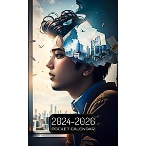 Pocket Calendar 2024-2026: Two-Year Monthly Planner for Purse , 36 Months from January 2024 to December 2026 | Blue haired anime character | Red sword