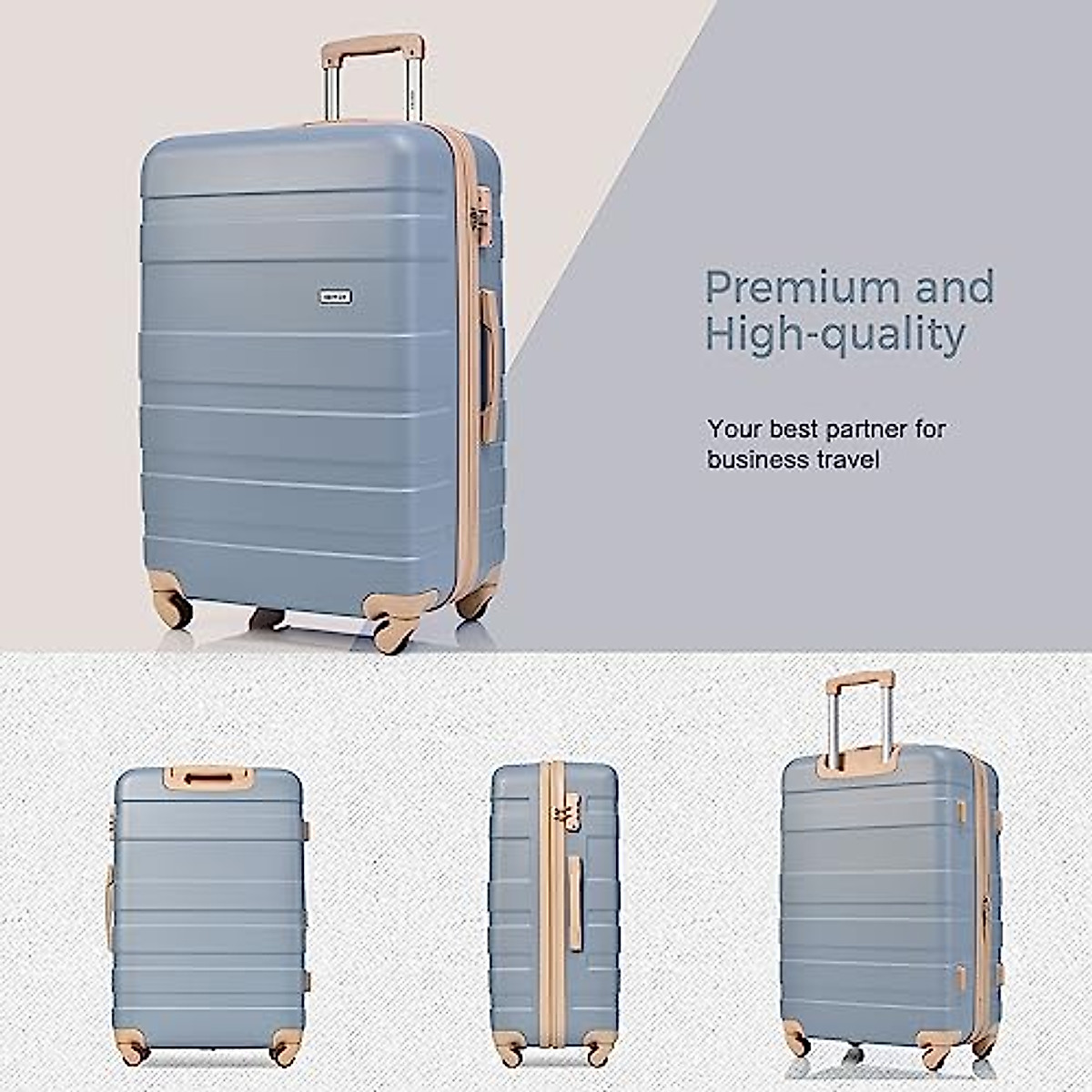 Merax 3 Piece Expandable ABS Hardshell Luggage Sets Spinner Wheel Suitcase TSA Lock Suit Case, New Light Blue, 20/24/28 Inch