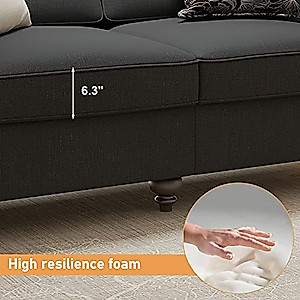 Nolany 3 Seater Sofa Linen Fabric Couch with Reversible Back Cushions Upholstered Sofa 3-Seat Couch for Small Space, Dark Grey