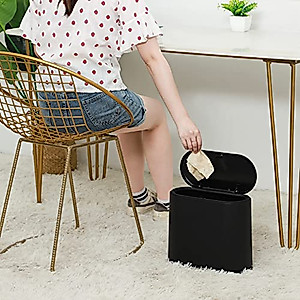 Cq acrylic 8L Slim Bathroom Trash Can Plastic 2.1 Garbage Can with Press Top Lid,Dog Proof Wastebasket Trash Can for Bedroom,Kitchen,Office,Living Room,Black