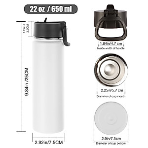 Volhoply Insulated Water Bottles with Straw Bulk 8 Pack, 22 oz Stainless Steel Sports Bottle with Handle Lid,Metal Travel Water Thermos with Wide Mouth, Reusable Cold Water Flask for Bike(White,8 Set)