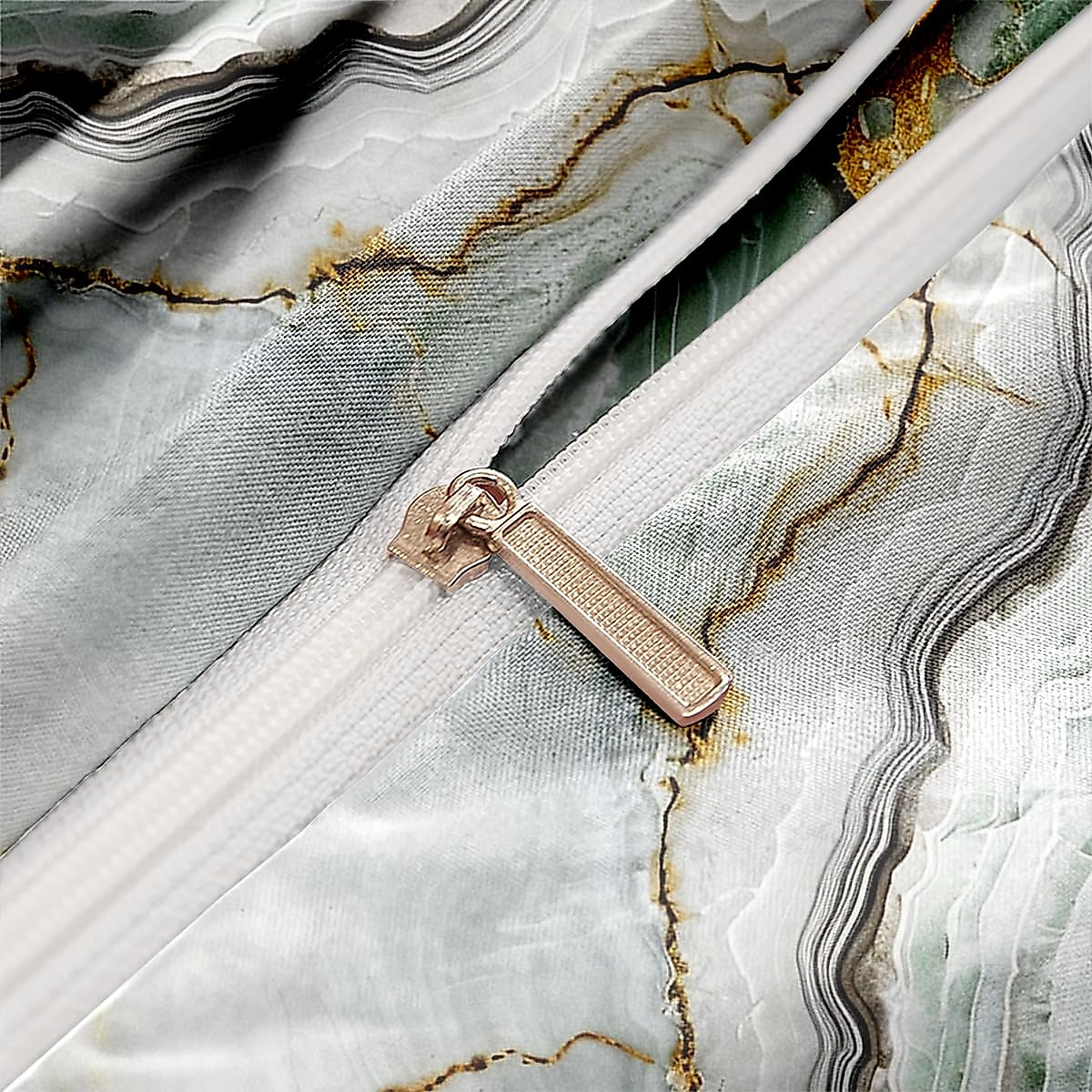 CCoutueChen Sage Green Marble Duvet Cover Queen Size Gold Foil Print Comforter Bedding Set Green White Marble Duvet Covers Set Modern Abstract Comforter Cover with 2 Pillowcases（Girls Women Adult）
