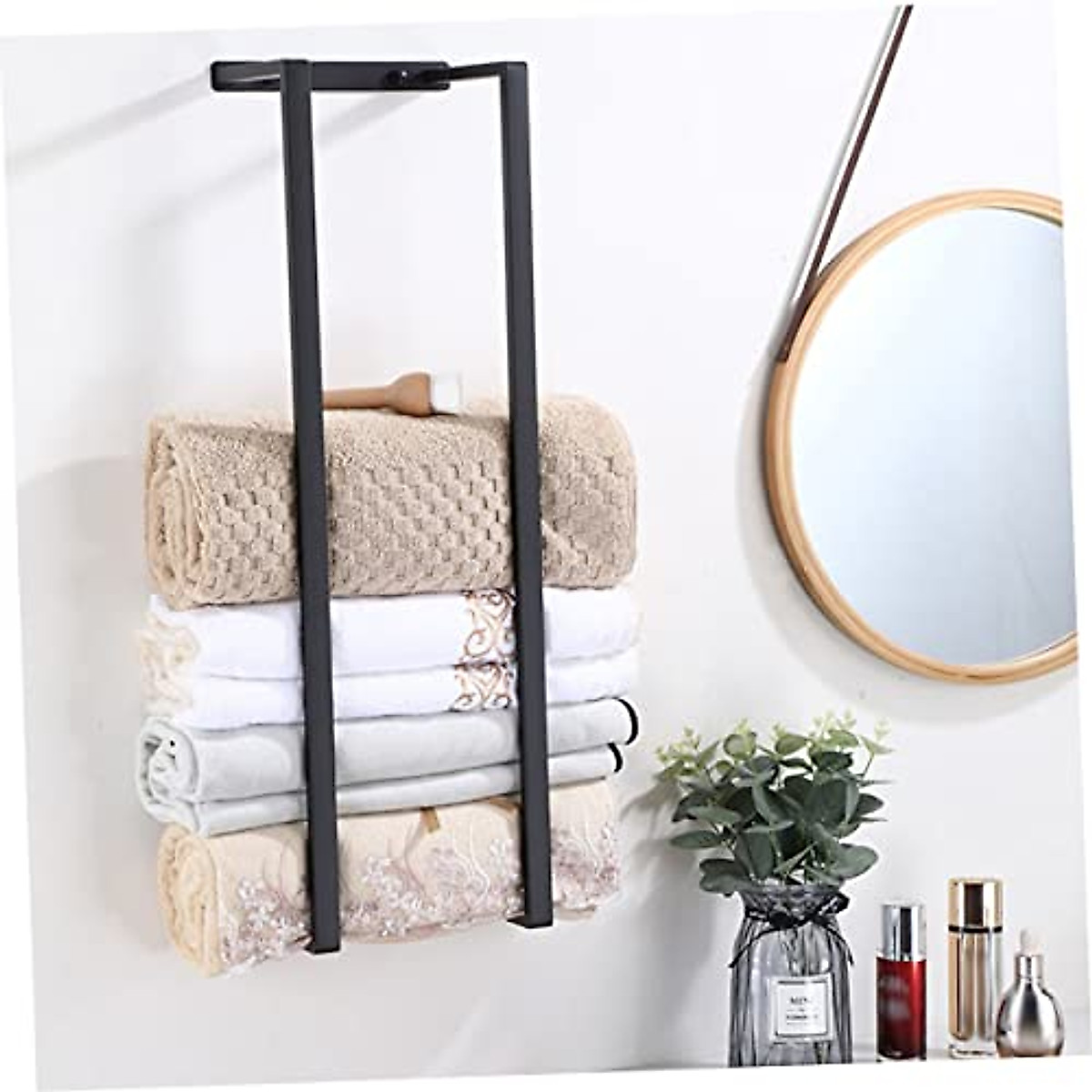 PHENOFICE Towel Roll Storage Mounted Shelves Wall Mount Shelf Bathroom Organizer Hanger Organizer Kitchen Towel Organizer Wall Mounted Towel Holder Towels 304 Stainless Steel Black