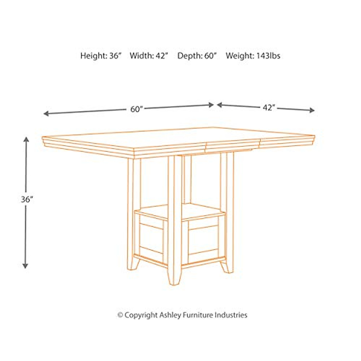Signature Design by Ashley Ralene Traditional 36" Counter Height Dining Room Extension Table, Medium Brown