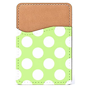 DistinctInk Adhesive Phone Wallet / Card Holder – Universal Vegan Leather Credit Card ID Adhesive Sleeve, Travel Light with Essential Items - White & Green Polka Dots