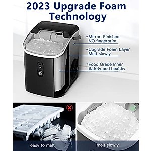 Kndko Nugget Ice Maker with Handle,33lbs/Day, Produce a Basket in 1.5 Hour, Self-Cleaning, One-Click Design, Compact Ice Maker Nugget with Chewy Ice for Home Bar Party,Black