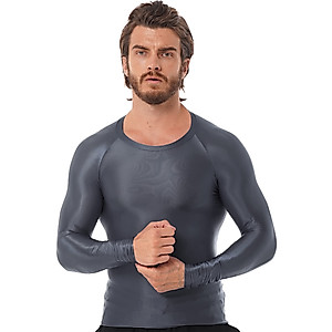 Daenrui Men's Long Sleeve Compression Shirts Sport Athletic Workout Cool Dry Baselayer Running T-Shirt Grey Medium