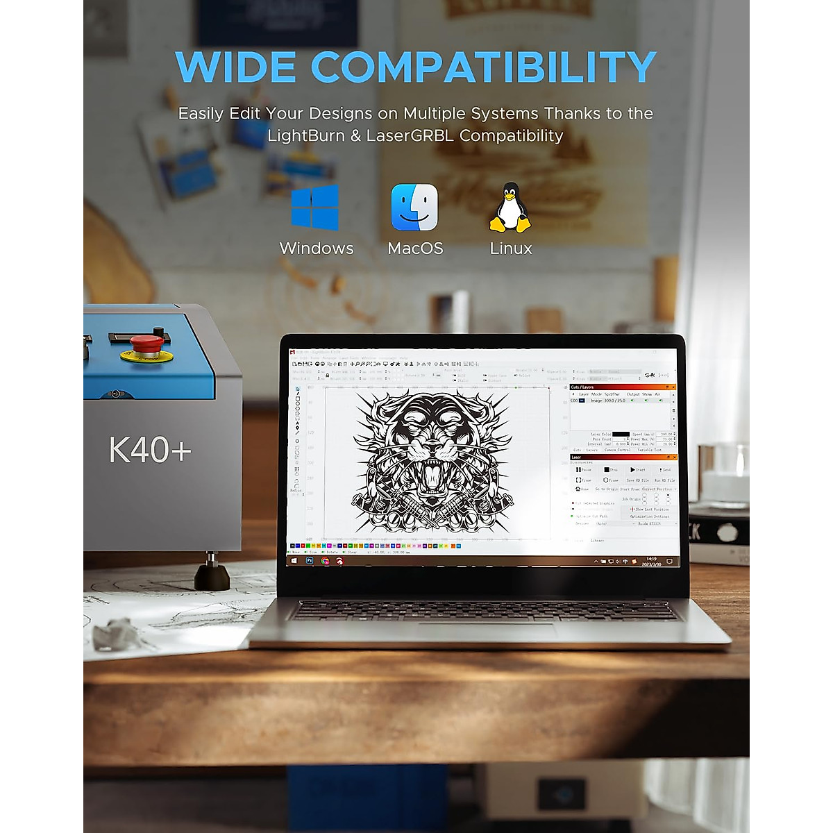 OMTech K40+ 40W CO2 Laser Engraver, 12" x8" Desktop Laser Cutter & Engraving Machine for Home Use, LightBurn Compatible LightBurn & LaserGRBL Compatible Laser Head Air Assist Water Pump