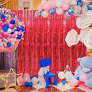 Crosize 2 Pack 3.3 x 9.9 ft Foil Fringe Curtains Party Decorations, Red Tinsel Curtain Backdrop for Parties, Door Streamers, Glitter Streamer Fringe Backdrop for Birthday Decoration (Red)