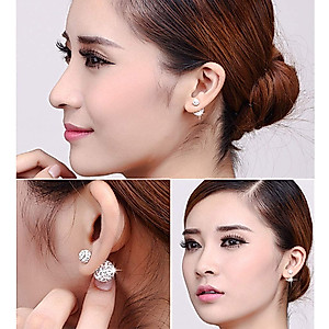 DIB 925 Sterling Silver Sparkle Bling Crystal Rhinestone Earrings Double Sided Front Back Ball Stud Earrings for Women 10mm