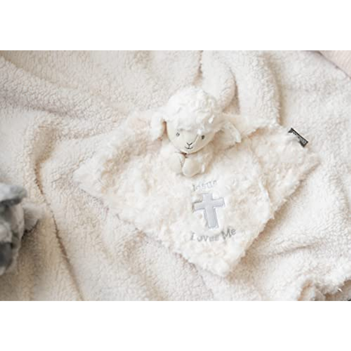 DEMDACO Fuzzy White Lamb Loves Me Polyester Plush Children's Rattle Blankie