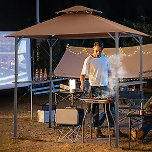 Grill Gazebo Replacement Canopy Roof, 5'x8' Outdoor BBQ Top, Double Tiered Shelter Cover Fit for Model L-GG001PST, L-GZ238PST (Brown)