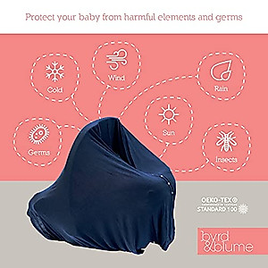 Byrd & Blume Maternity Nursing Cover Breathable Lightweight Breastfeeding Cover Wrap Shawl Scarf Poncho Adjustable Snaps Full 360 Degree Coverage Stroller Blanket Infant Car Seat Canopy (Navy)