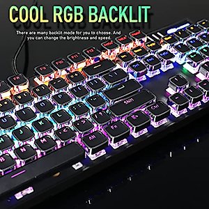 Camiysn Typewriter Style Mechanical Gaming Keyboard, Black Retro Punk Gaming Keyboard with RGB Backlit, 104 Keys Blue Switch Wired Cute Keyboard, Unique Square Keycaps for Windows/Mac/PC