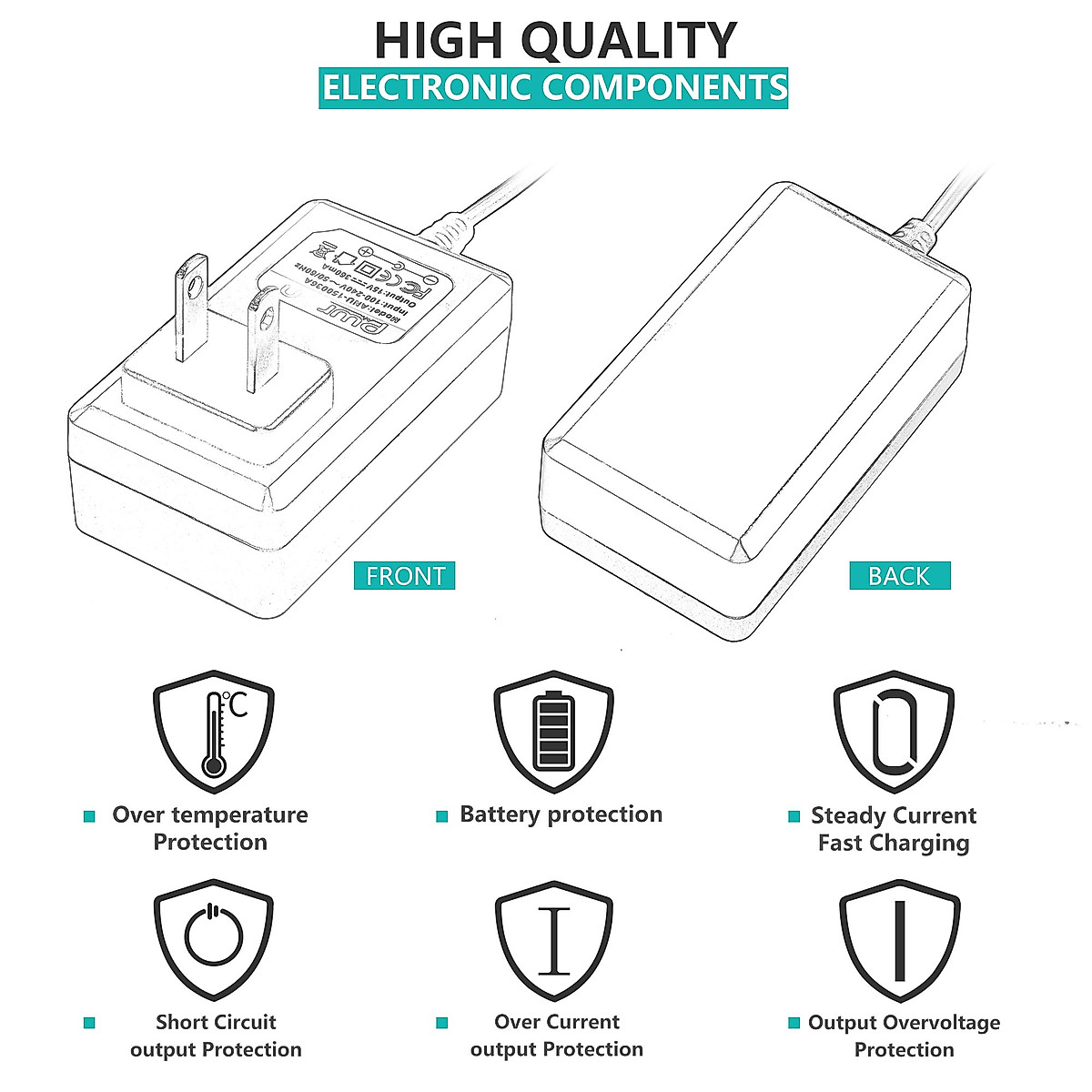 PwrON Philips Razor Charger, 15V 5.4W AC DC Adapter (6.6ft) Fits for Philips Norelco HQ8505/8500X Shaver Razor HQ RQ QC QT at PT XL HS Series, HQ6070 AT810 PT720 RQ1250 S5000 7867XL QT4050 YS524