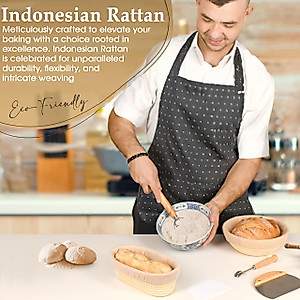 Banneton Bread Proofing Basket Set of 2-9 inch Round & 10 inch Oval Sourdough Basket, Sourdough Bread Kit with Bread Lame, Dough Scraper, Dough Whisk and Linen Liners, Bread Making Tools and Supplies