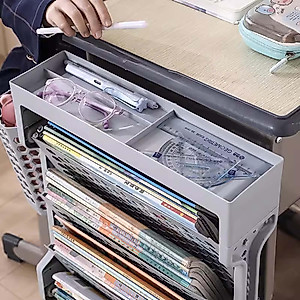 Atkits Rolling Book Shelf Organizer 6 Tier Movable Bookshelf Cart Magazine Rack Book Carts with Wheels for Bedroom Living Room Home School,Purple