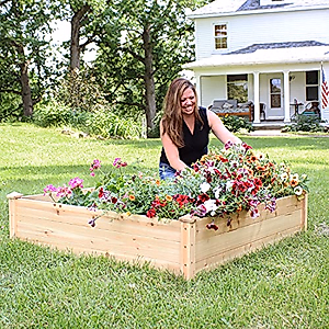 Sunnydaze Outdoor Square Wood Raised Garden Bed - 48-Inch Square - Elevated Planter Box for Flower, Vegetable, and Herb Gardening - Perfect for Garden or Yard