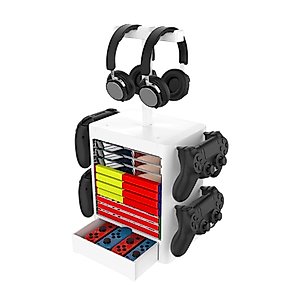 Joytorn Games Storage Tower(Up to 10 Games) for PS5,Game Disk Rack and Controller/Headset Stand Holder Compatible with Xbox Series X|S/Nintendo Switch/PS4