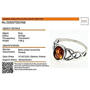 HolidayGiftShops Sterling Silver and Baltic Honey Amber Celtic Knots Adult Ring- size 6