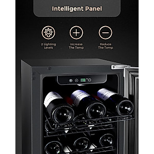 WATOOR 15 Inch Wine Cellar Refrigerator 30 Bottle Wine Cooler Lock Beverage Wine Center for Built-in & Free Standing | 36 F to 61 F Temperature Control l Stainless Steel Glass Door