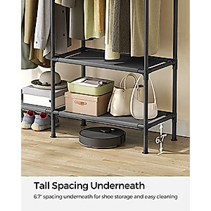 SONGMICS Garment Rack Heavy Duty Clothes Rack, 65 Inch Freestanding Portable Wardrobe Closet with Hanging Rails and Shelves, Total Load 242 lb, Easy Assembly, for Cloakroom, Bedroom, Black URDR201B02