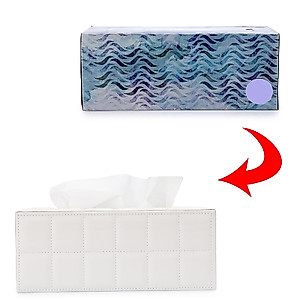 Sumnacon Rectangular Leather Tissue Box Cover - Stylish Tissue Box Holder with Magnetic Bottom, Decorative PU Tissue Box for Vanity Dresser Night Stand Table Countertop Home Office Car,Grid White
