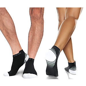Physix Gear Sport Low Cut Socks Men & Women - Ankle Compression Running Socks (2Pair Blk-Wht L/XL)