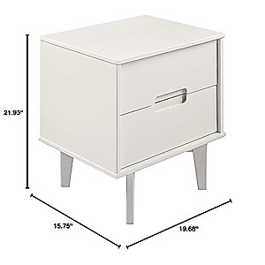 Walker Edison Furniture AZR2DSLNSWH Solid Wood 2-Drawer Groove Handle End Side Table Nightstand with Storage, 24" H, White